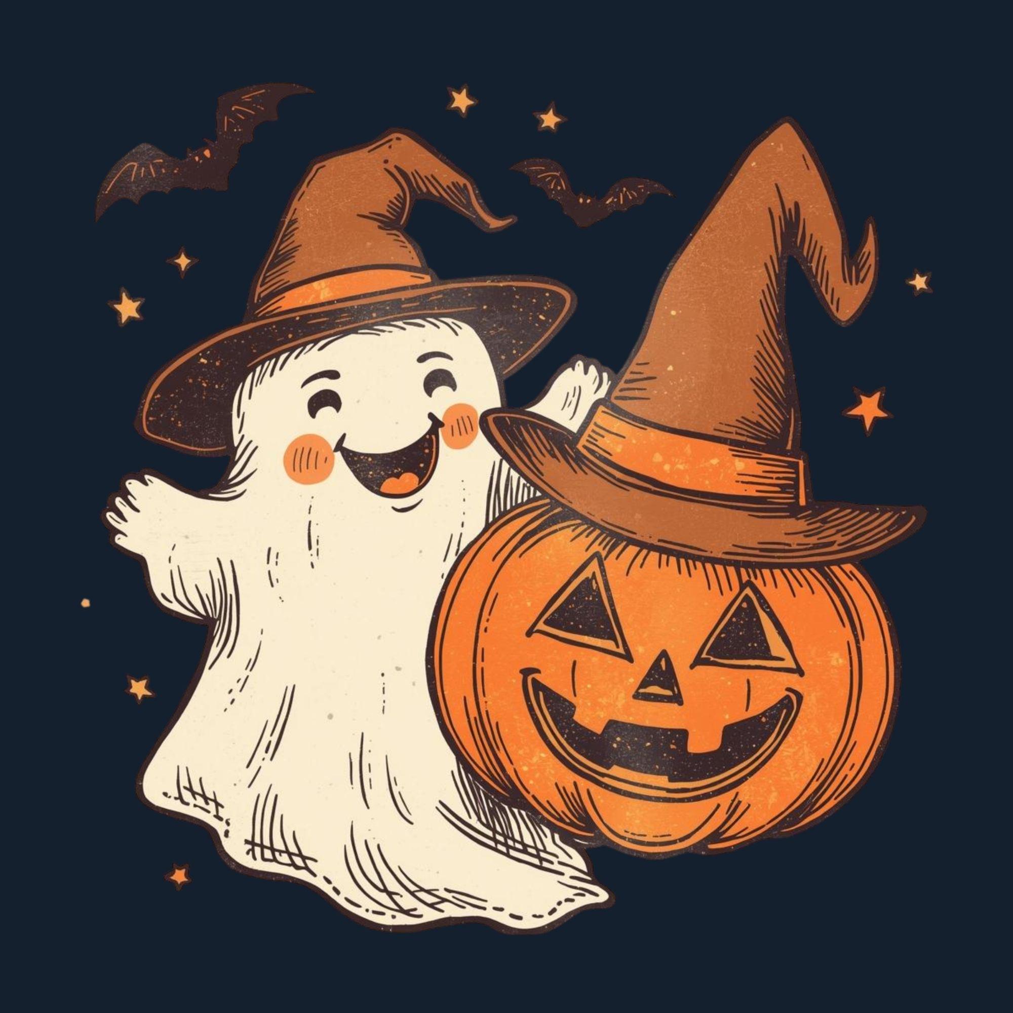 Vintage Halloween Ghost & Pumpkin PNG: Distressed Witch Hats Clipart - Etsy