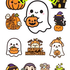 Cute Halloween Clipart Pack | Adorable Ghost, Black Cat, Pumpkin House ...