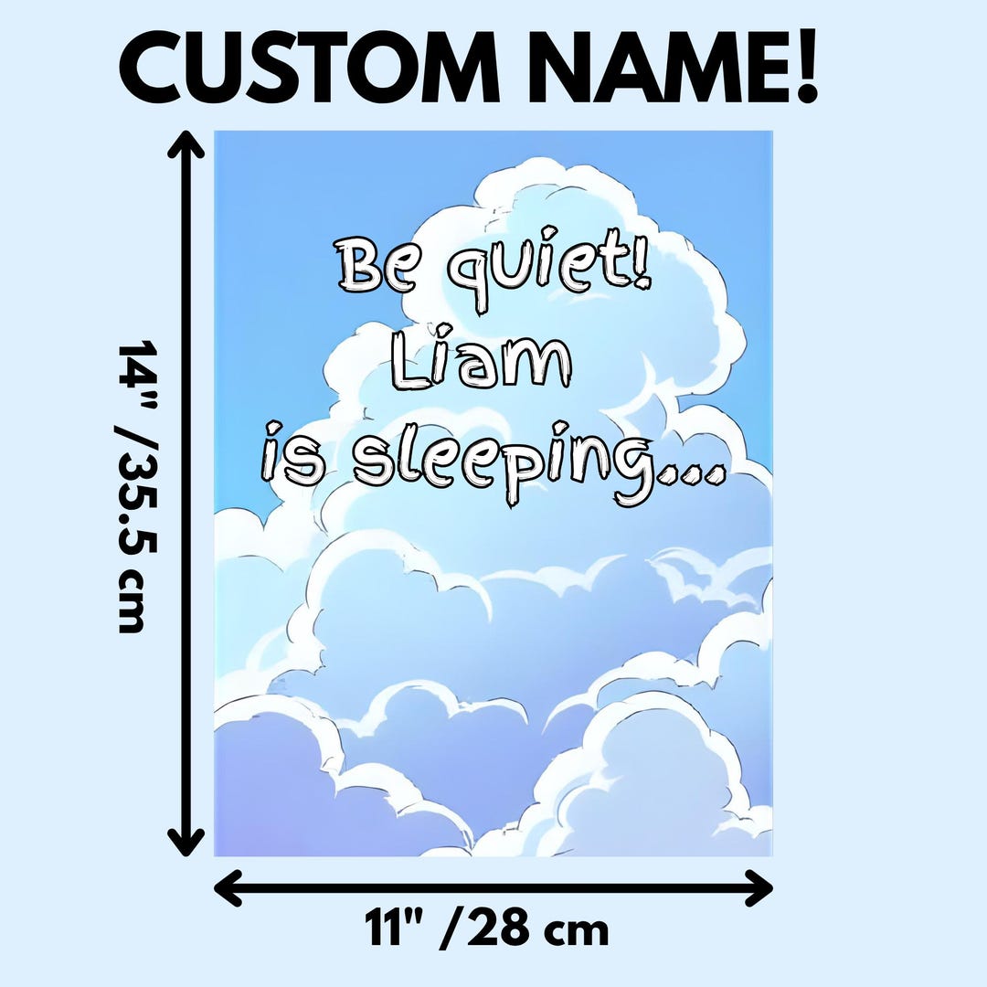 Custom Name Baby Sleeping Clouds Poster: Children Decor, Stars and Moon ...