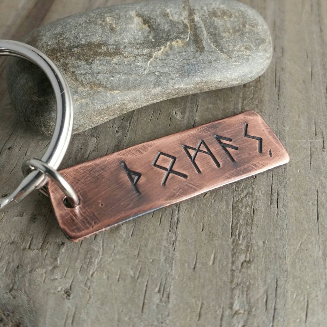 Rustic Copper Viking Runes Keychain Elder Futhark Runes Hand Stamped ...