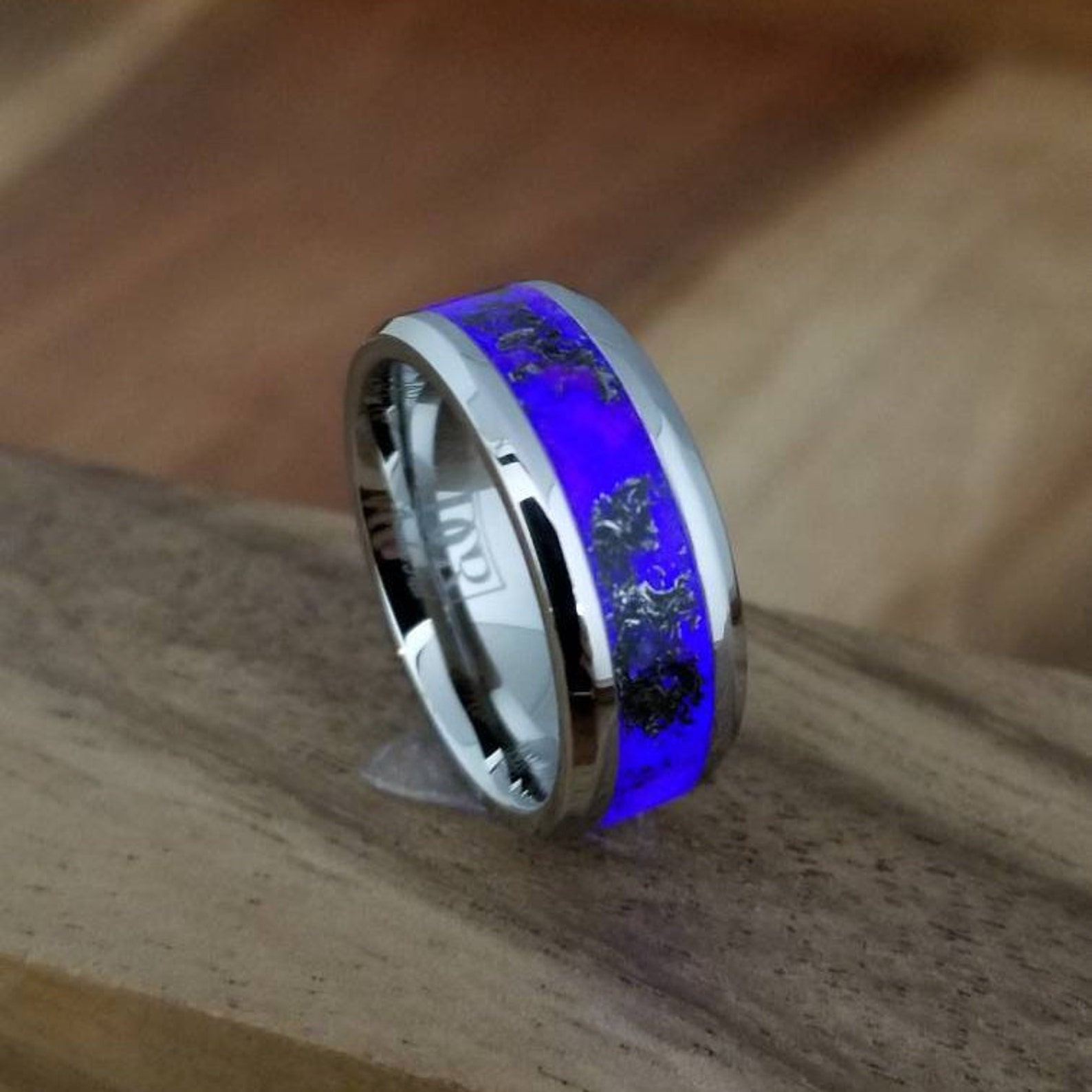 Purple Glow Meteorite Ring 8mm Stainless Steel Ring | Etsy