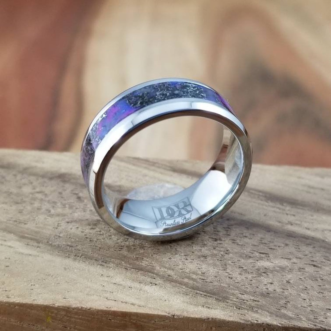 Purple Glow Meteorite Ring 8mm Stainless Steel Ring | Etsy