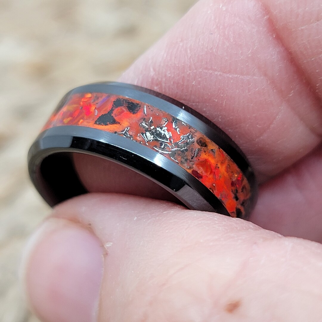 Black Meteorite Glow Ring Red Opal Ring Orange Glow Ceramic Ring Glow ...