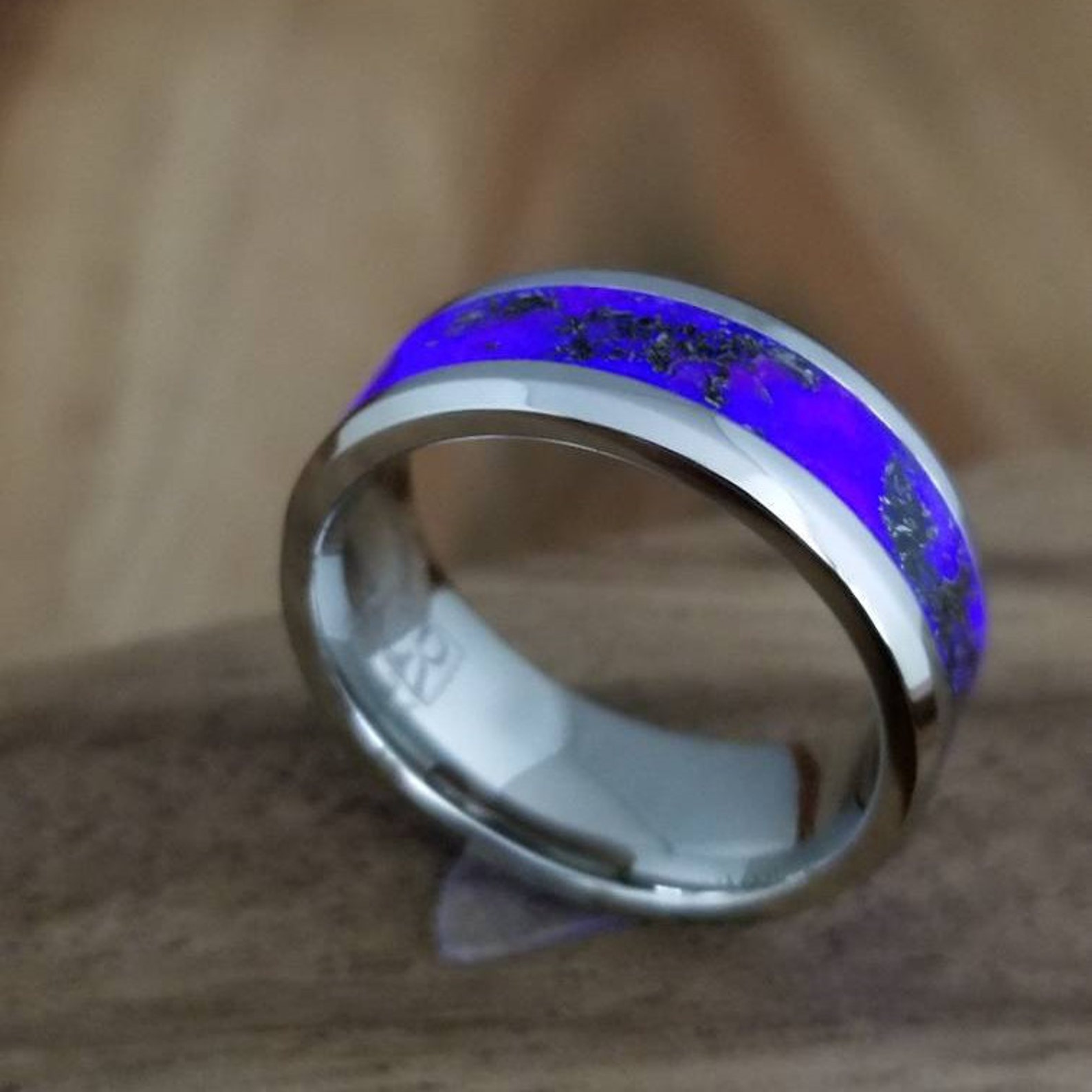Purple Glow Meteorite Ring 8mm Stainless Steel Ring | Etsy