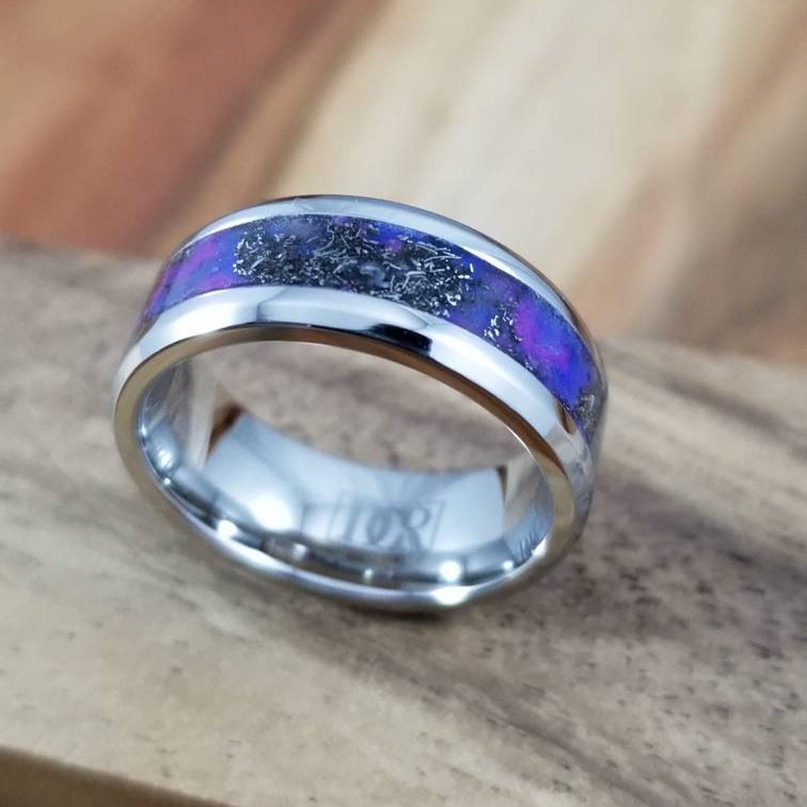 Purple Glow Meteorite Ring 8mm Stainless Steel Ring | Etsy