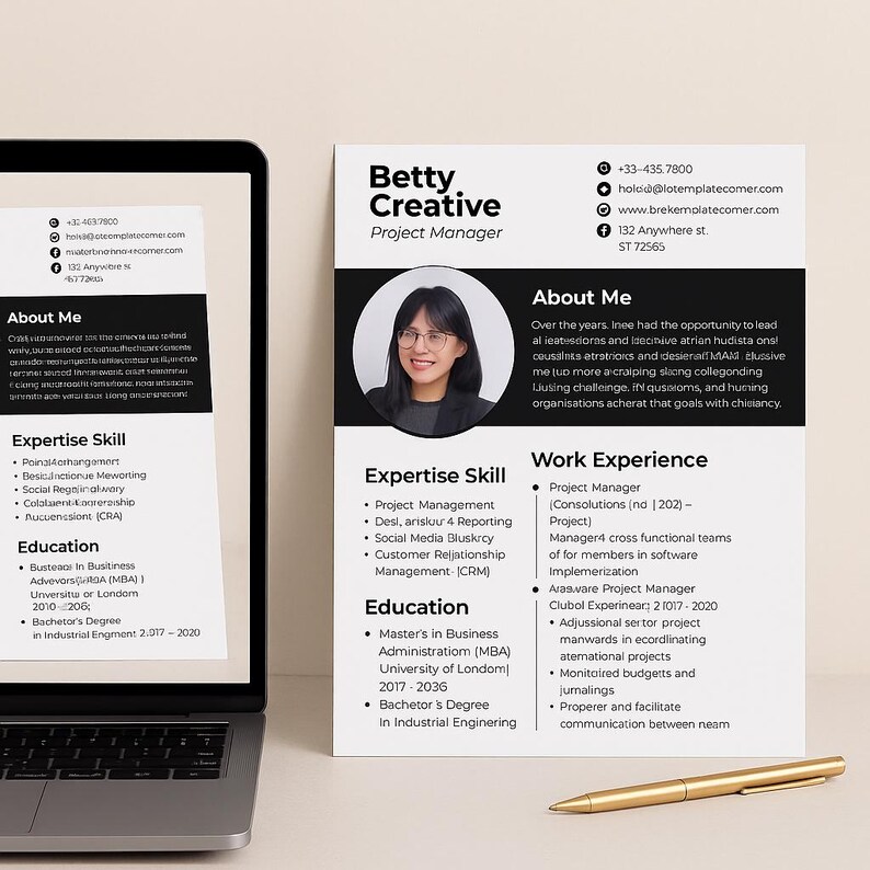 Modern Resume Template Canva for Women | Editable CV Template in Canva ...