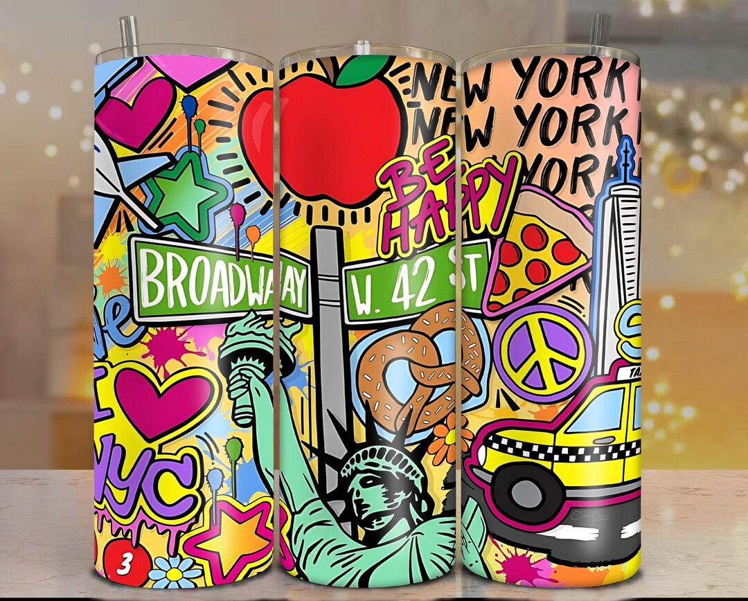 NYC Pop Art Tumbler Wrap: Statue of Liberty, Taxi, Broadway (PNG ...