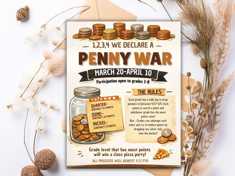 Penny War Flyer Editable Template, Coin Drive Fundraiser, Canva ...