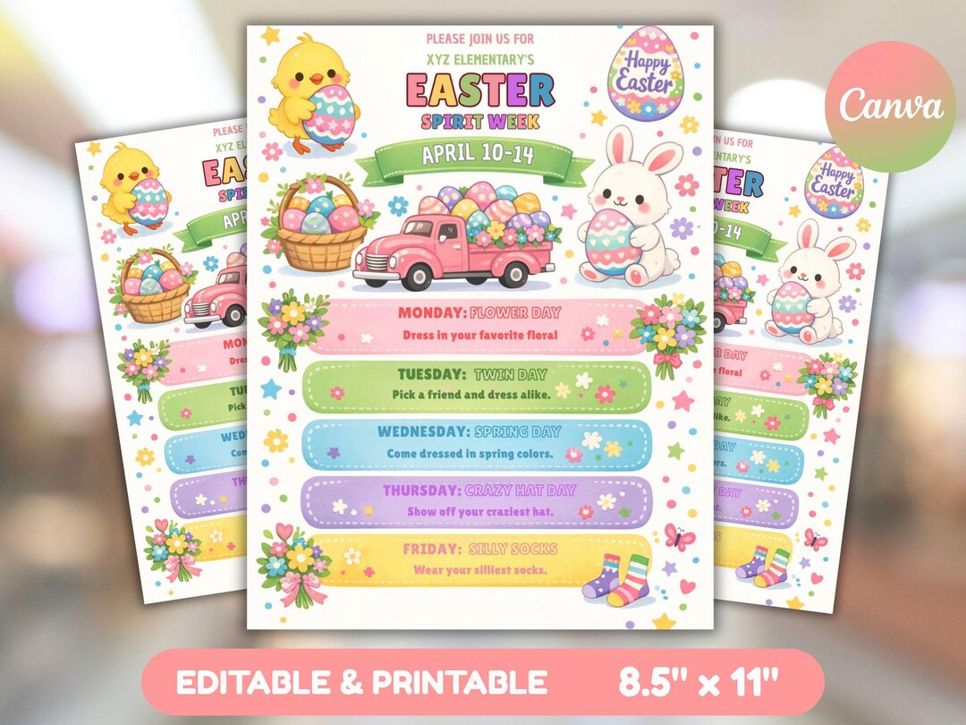 Easter Spirit Week Flyer | School, Office Theme Days (editable Canva ...