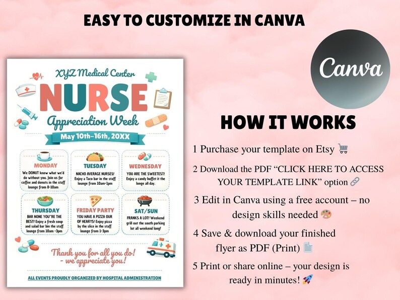 Editable Nurse Appreciation Week Flyer | Nursing Itinerary Template ...