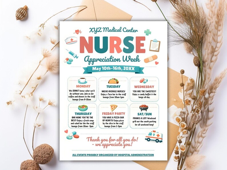 Editable Nurse Appreciation Week Flyer | Nursing Itinerary Template ...