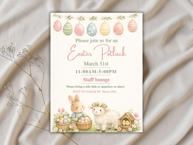 Editable Easter Potluck Invite, Spring Potluck Party Printable, Canva ...