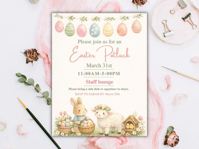 Editable Easter Potluck Invite, Spring Potluck Party Printable, Canva ...