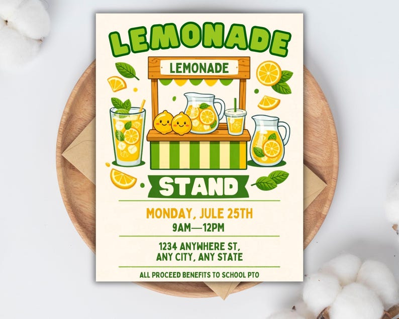 Editable Lemonade Stand Flyer Template, Printable Sign (canva) - Etsy