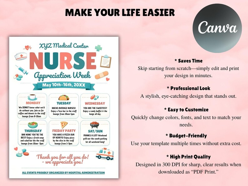 Editable Nurse Appreciation Week Flyer | Nursing Itinerary Template ...