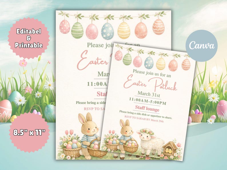 Editable Easter Potluck Invite, Spring Potluck Party Printable, Canva ...