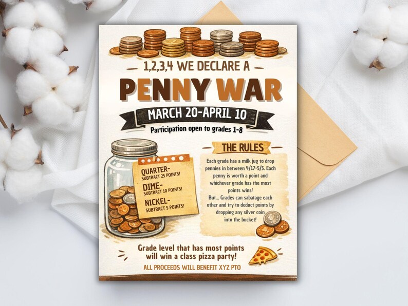 Penny War Flyer Editable Template, Coin Drive Fundraiser, Canva ...
