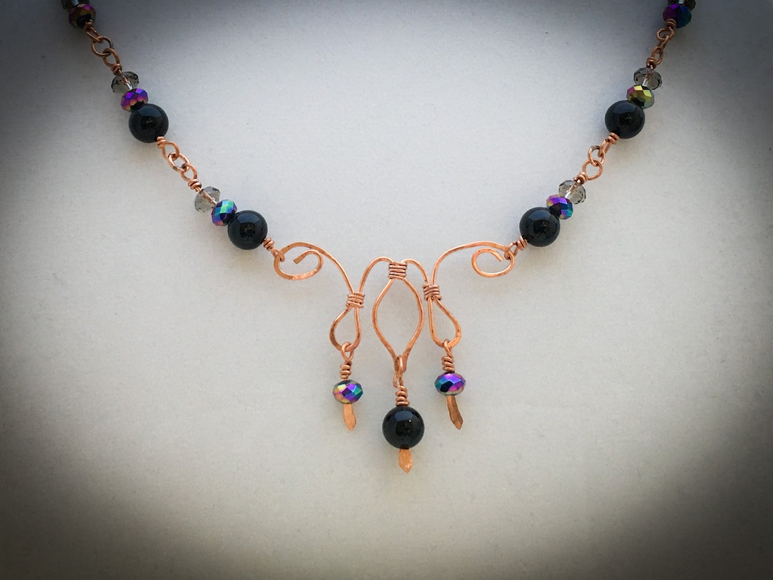 18 Inch Forged Copper Wire Design Necklace on Beaded Chain (MX-11016 ...