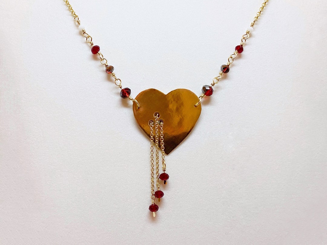 Brass and Crystal Bleeding Heart Necklace (MX-12001-008) - Etsy