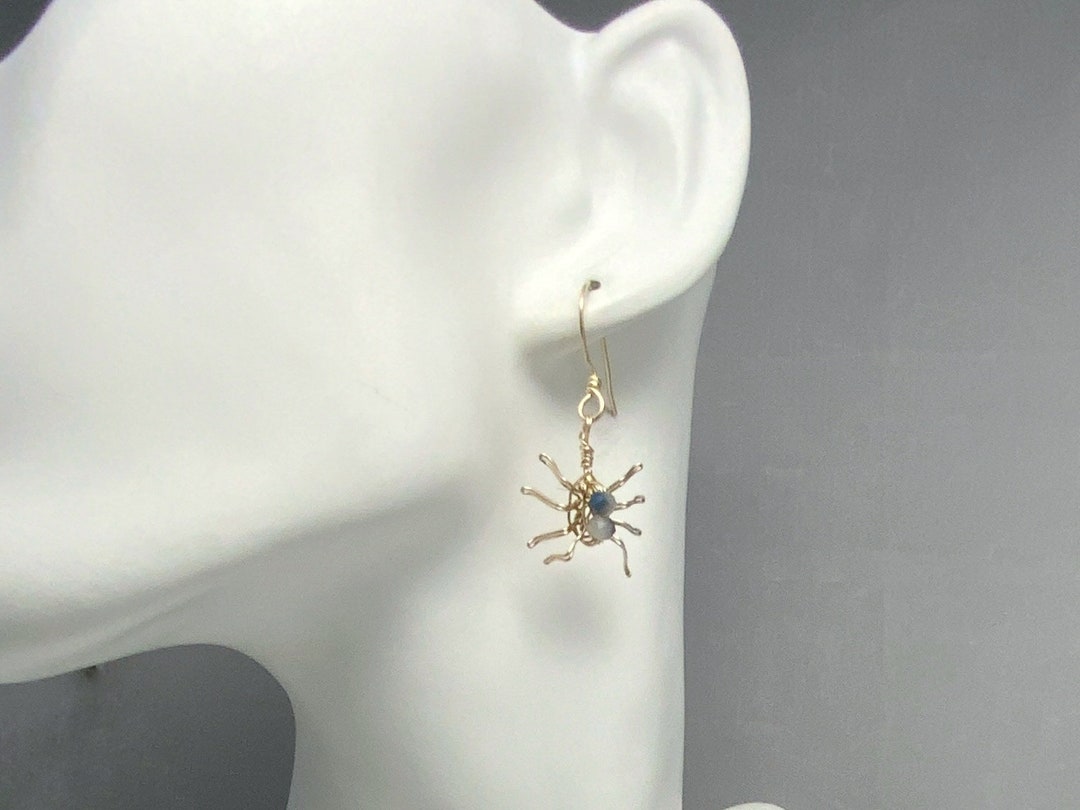 14K Gold Filled Spider Earrings With Blue and White Crystal Spiders (MX ...