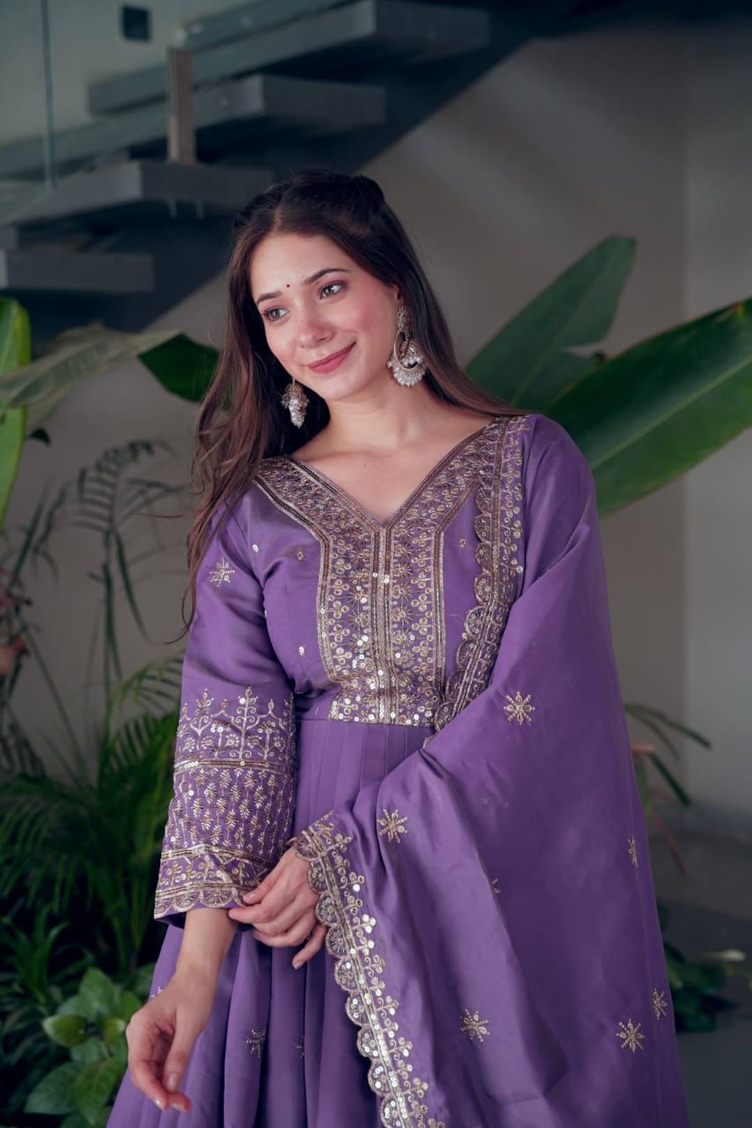 Designer Lavender Long Frock With Dupatta, Sequin & Mirror Work ...