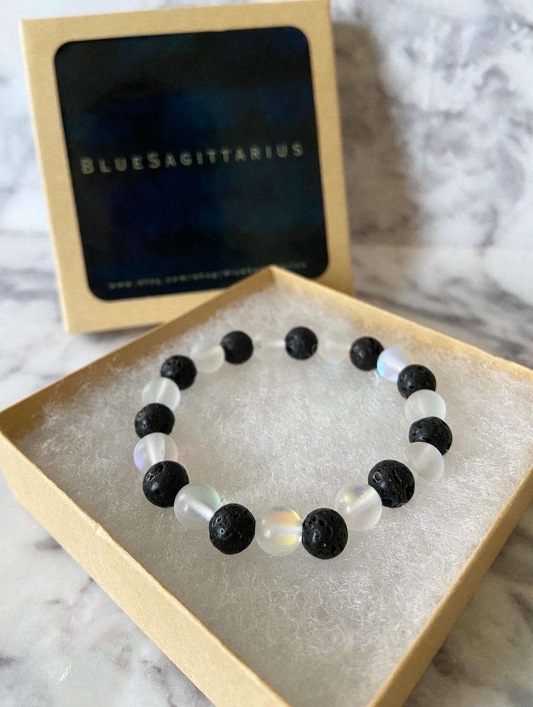 Black Lava & Synthetic Rainbow Moonstone (matte White Mystic Aura ...