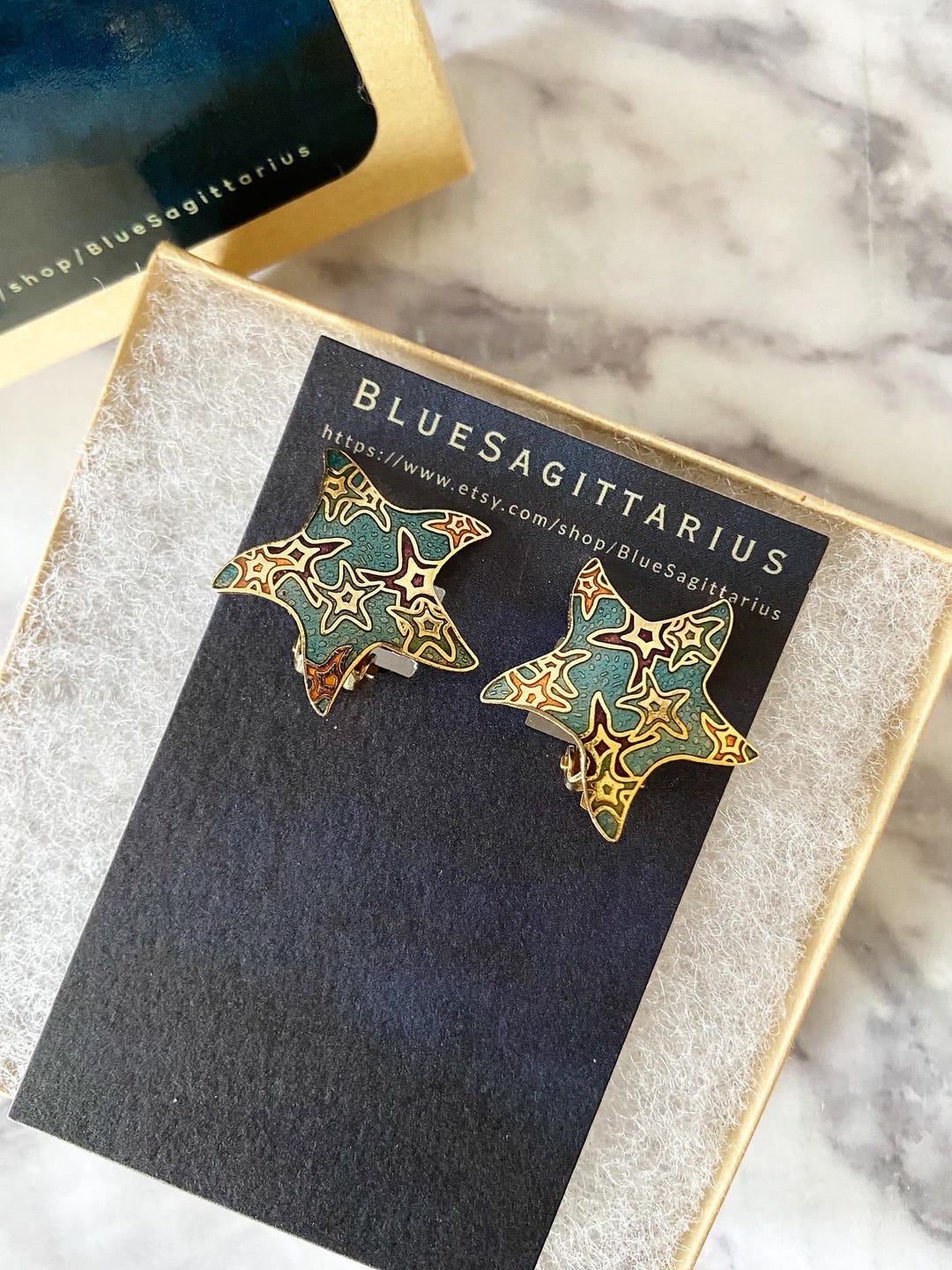 Vintage Large Light Blue Star Cloisonné Enamel Clip-on Earrings - Etsy
