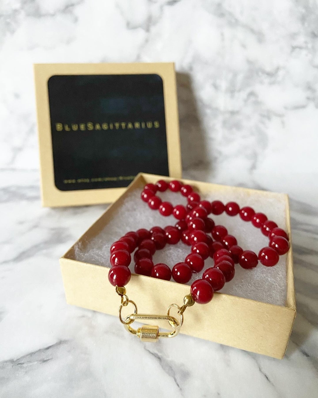 Red Jade Dyed Color Enhanced Beaded Necklace With 8mm Round Beads ...