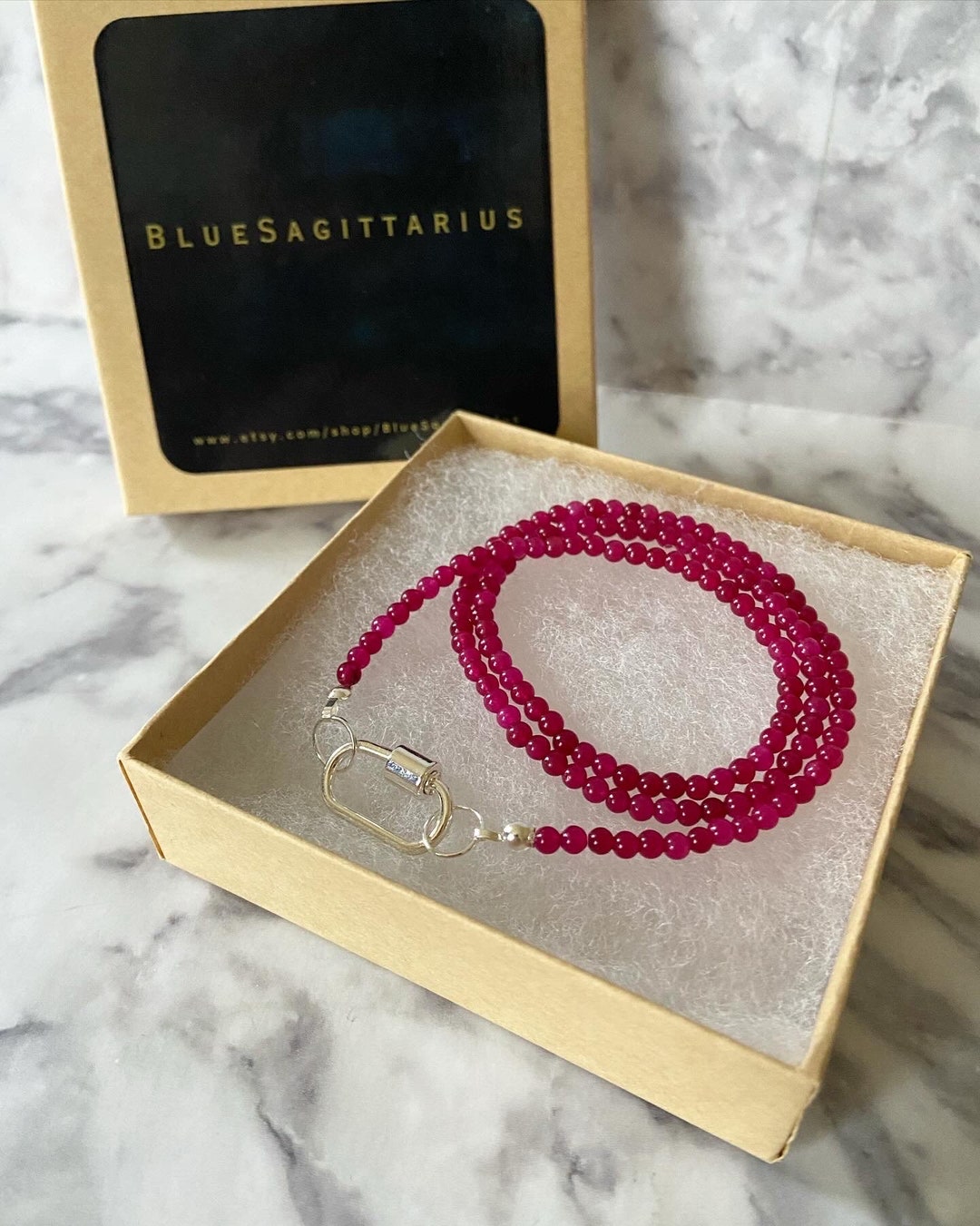 Red Pink Jade Dyed Color Enhanced Carabiner Necklace With 3mm Round ...