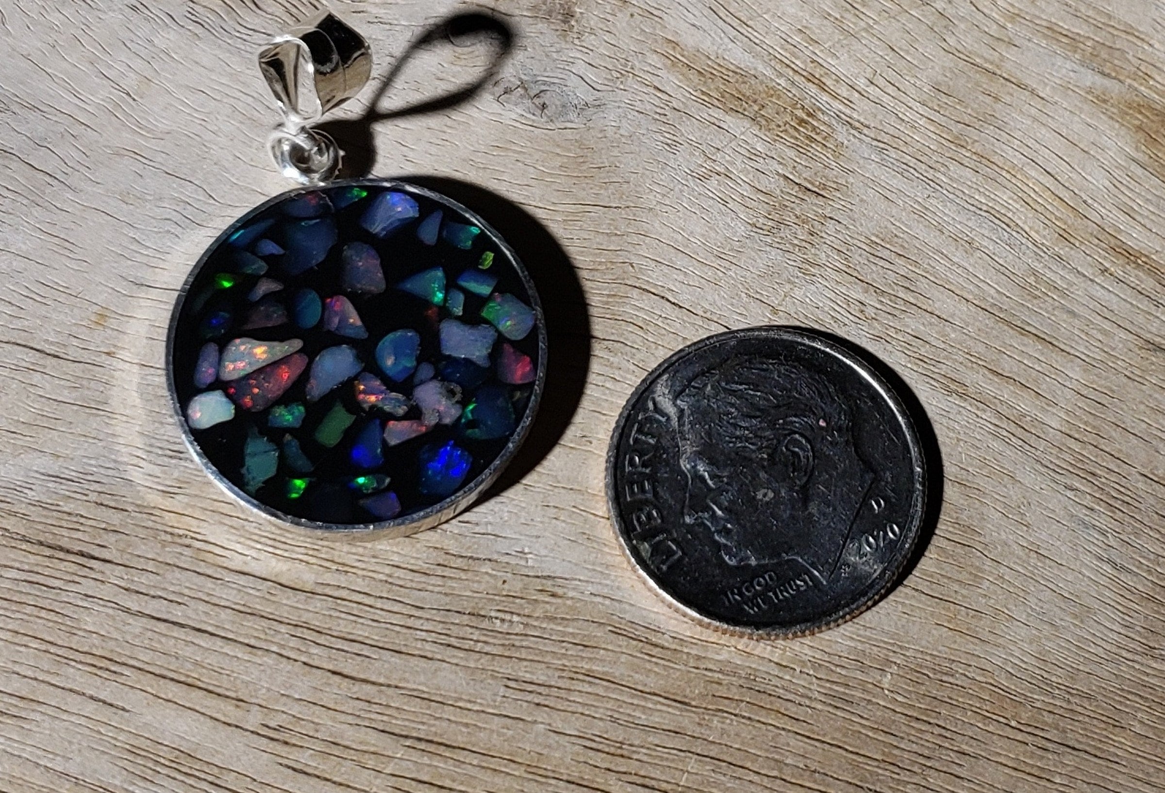 Opal Inlay Pendant - 3/4 = 20 mm - Sterling Silver - Natural Ethiopian ...