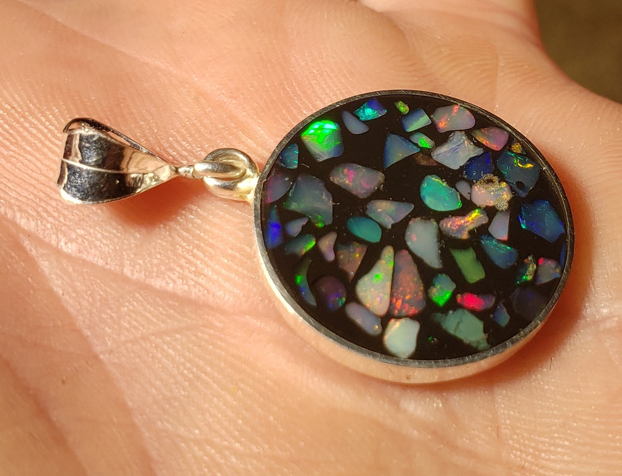 Opal Inlay Pendant - 3/4 = 20 mm - Sterling Silver - Natural Ethiopian ...