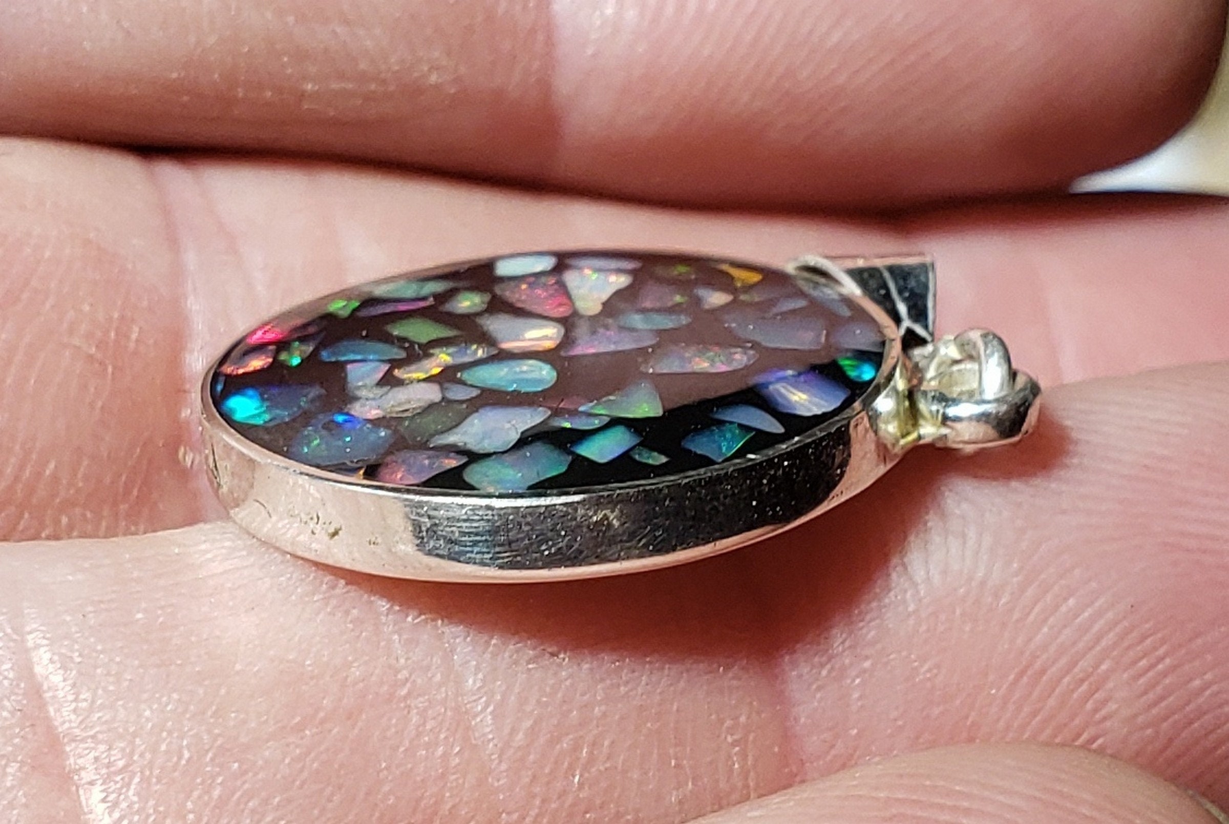 Opal Inlay Pendant - 3/4 = 20 mm - Sterling Silver - Natural Ethiopian ...