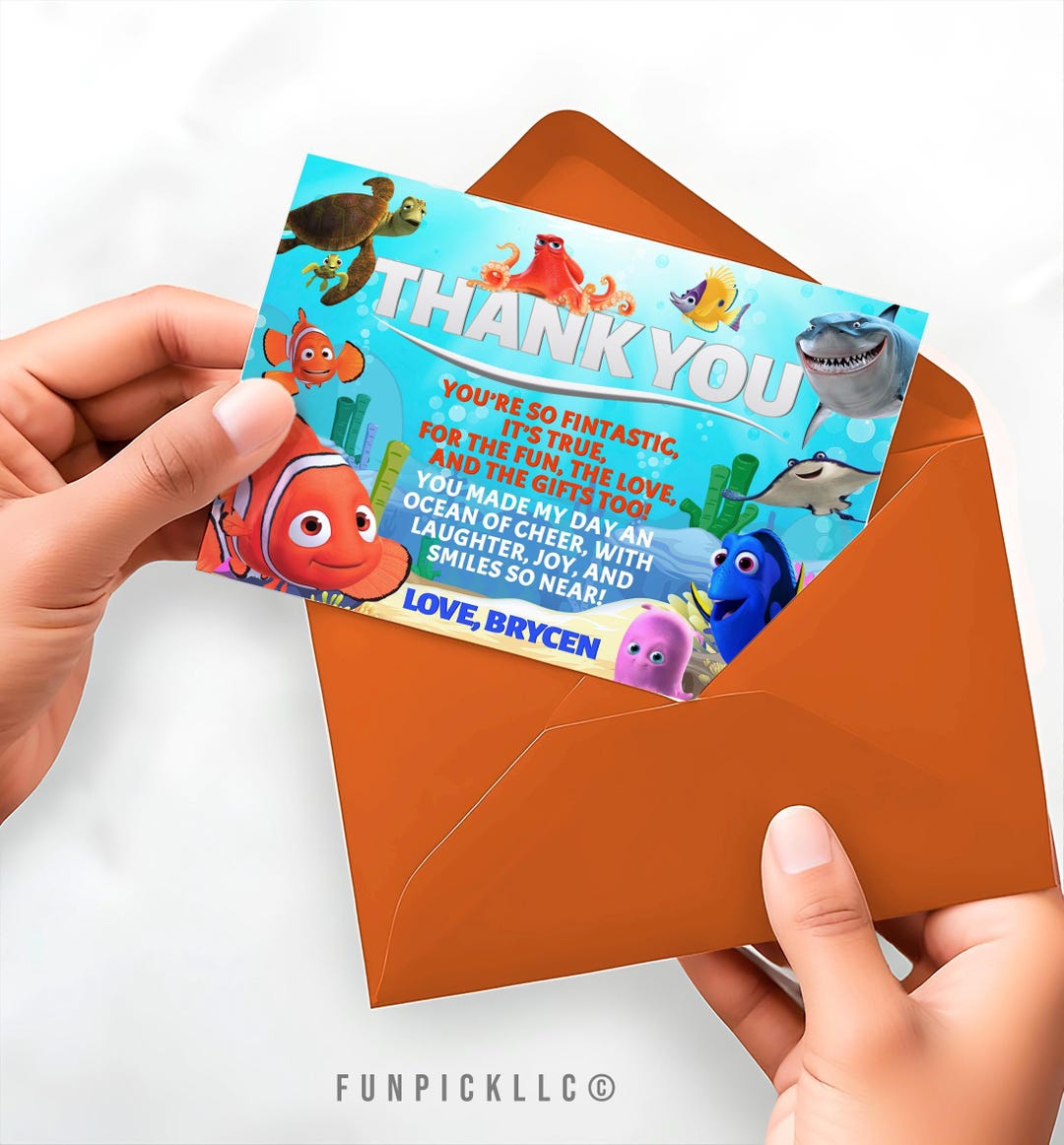 Finding Nemo Birthday Thank You Card: DIY Editable Ocean Design ...