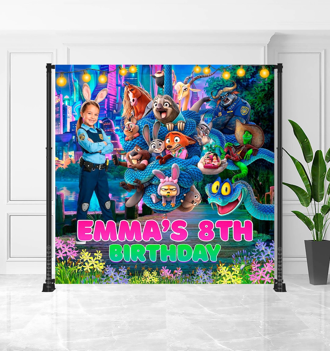 Zootopia Birthday Photo Backdrop, Zootropolis' Animals Party Banner ...