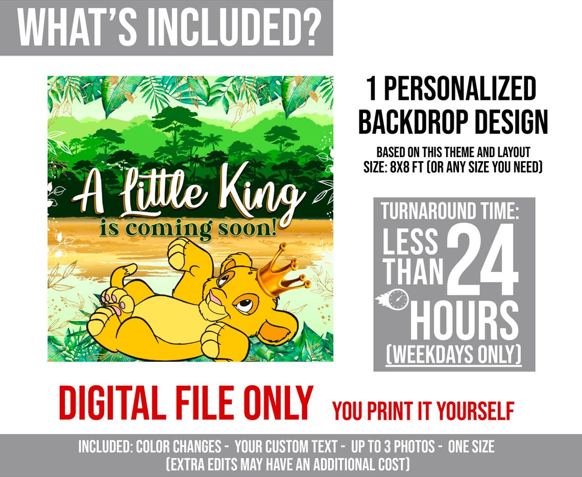 Lion King Baby Shower Backdrop: Baby Simba Banner (digital Download ...