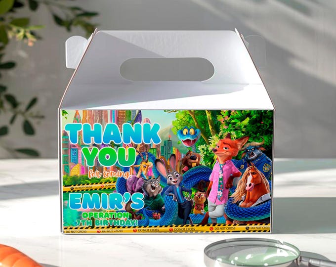 Zootopia Gable Box Label: City Animals Party Favor Box, (digital ...