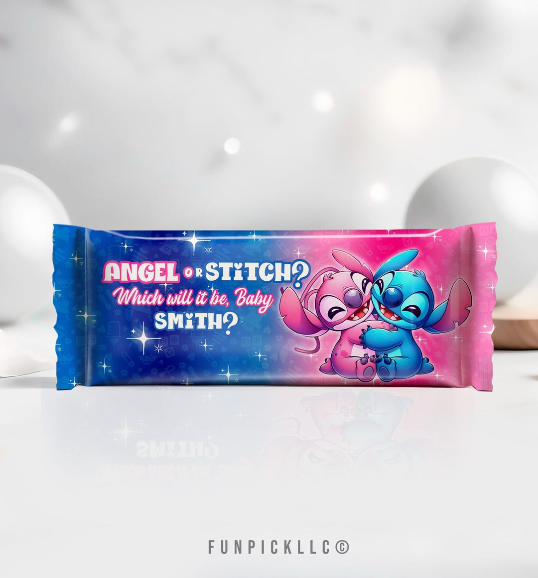 Stitch Gender Reveal Chocolate Bar Wrap: Editable Stitch and Angel ...