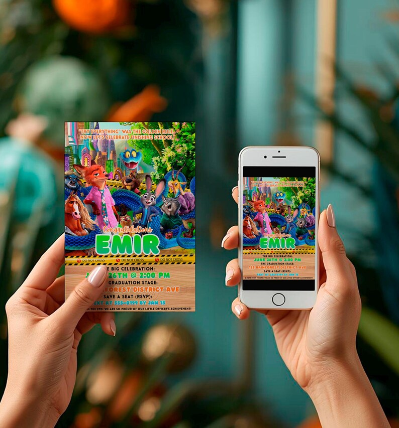 Zootopia Graduation Invitation: Zootropolis Prom Card Template (digital ...