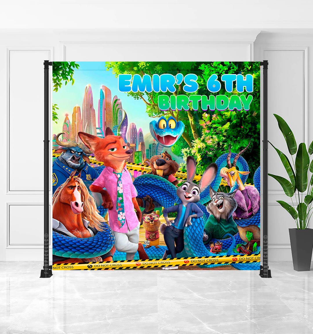 Zootopia Birthday Photo Backdrop, Zootropolis' Animals Party Banner ...