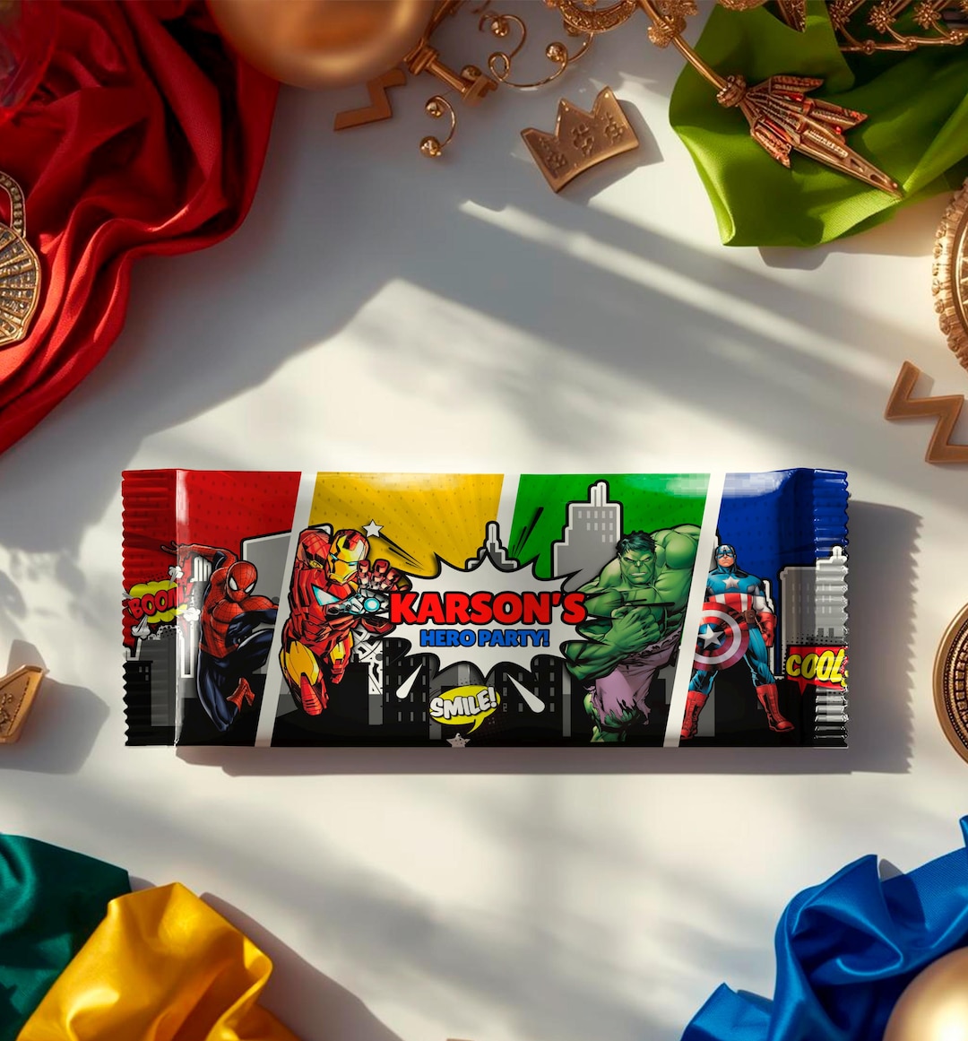Super Hero Birthday Chocolate Bar Wrap: Comic Book Wrapper in Canva ...