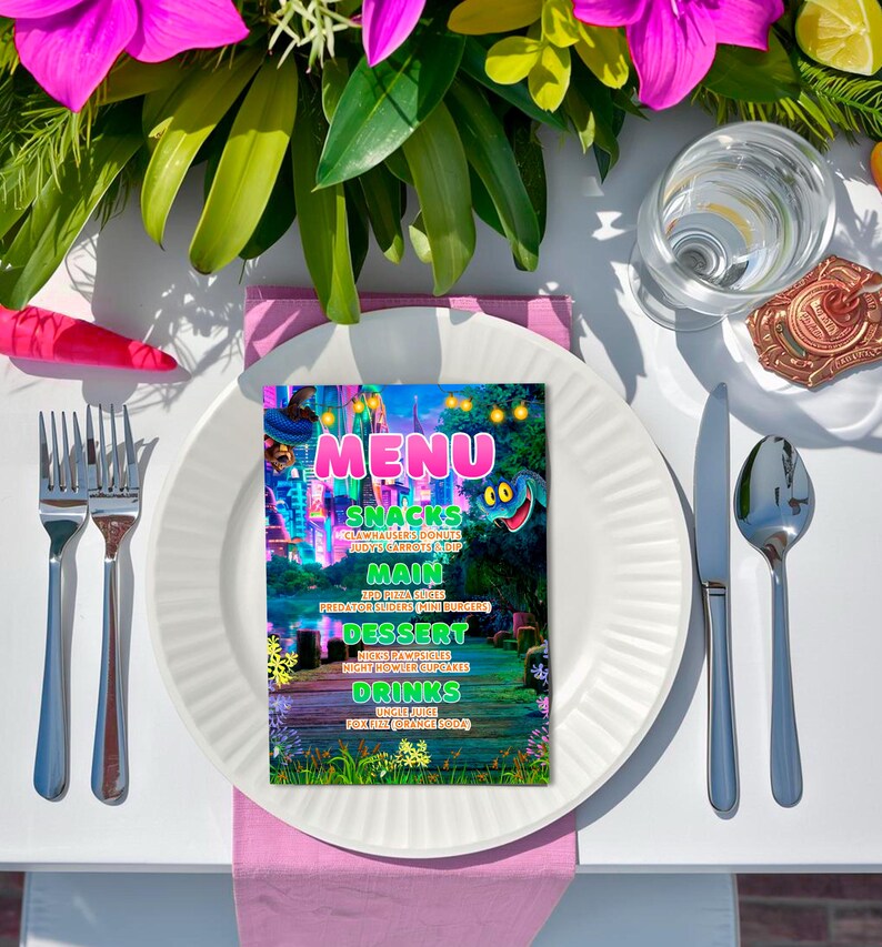 Zootopia Party Menu: Birthday Dinner List Table Setting Decor, (digital ...