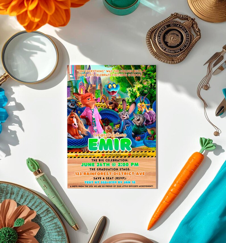 Zootopia Graduation Invitation: Zootropolis Prom Card Template (digital ...