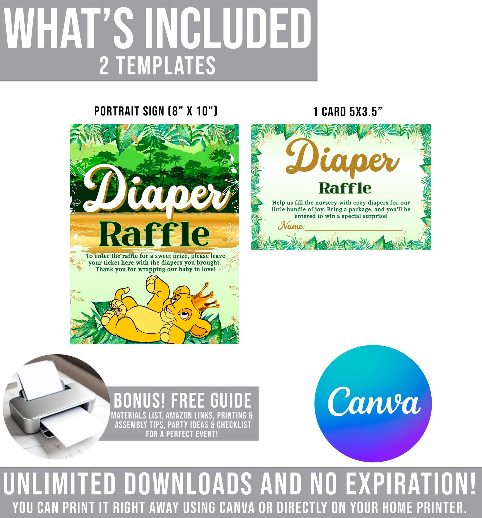 Lion King Baby Shower Diaper Raffle Sign: Safari Raffle Card (digital ...