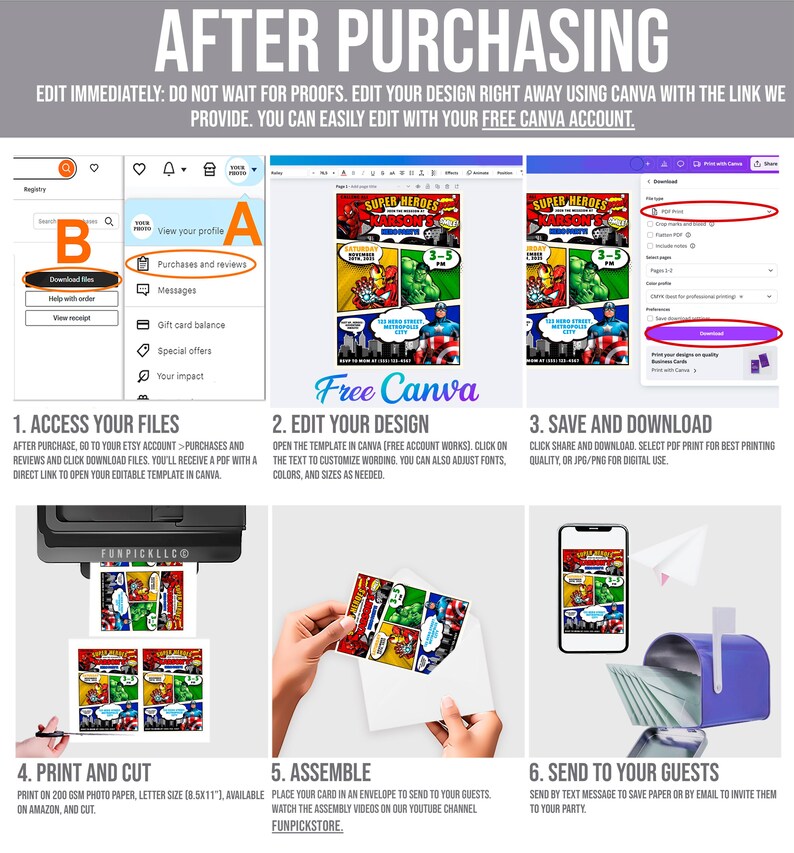 Super Hero Birthday Bundle: Comic Book Template (digital Download ...