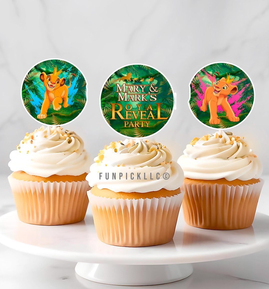 Lion King Gender Reveal Cupcake Toppers: Simba & Nala Stickers (digital ...