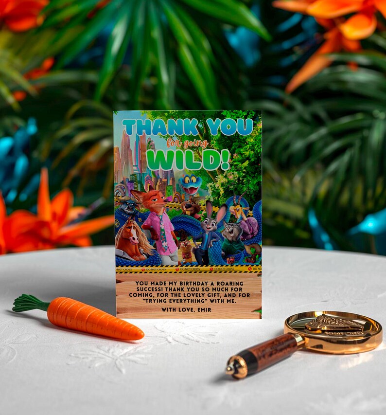 Zootopia Birthday Thank You Card: Zootropolis Greeting Card Template ...