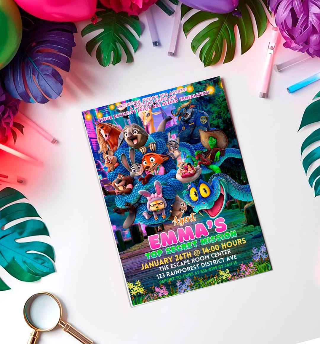 Zootopia Scape Room Invitation: Zootropolis Mistery Card Template ...