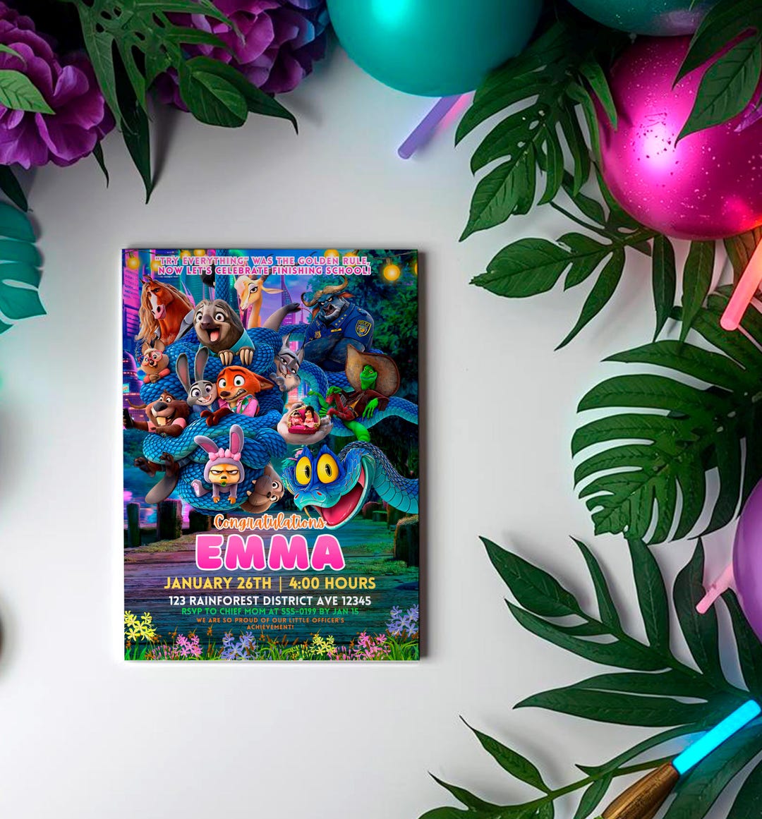 Zootopia Graduation Invitation: Zootropolis Prom Card Template (digital ...