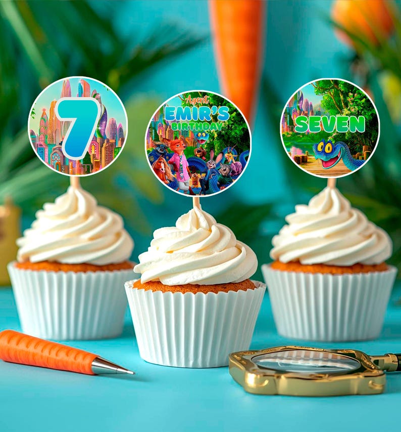 Zootopia Cupcake Toppers: Nick Wilde, Judy Hopps Cake Decor, (digital ...