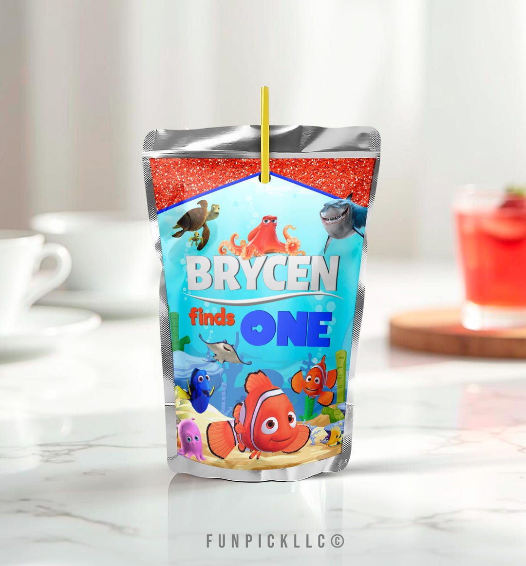 Finding Nemo Birthday Juice Sticker: Editable Ocean Decal for DIY ...